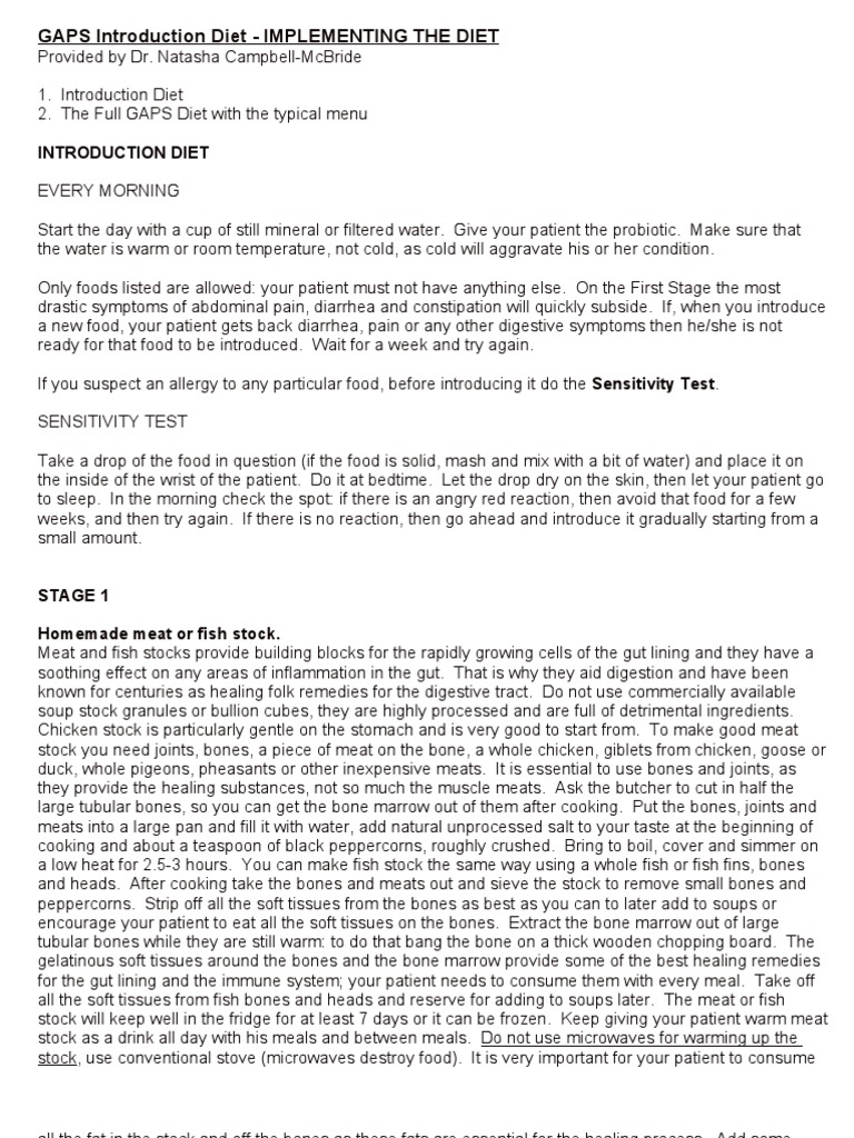 GAPS Diet Guide for Gut Healing | PDF | Vegetables | Food Intolerance