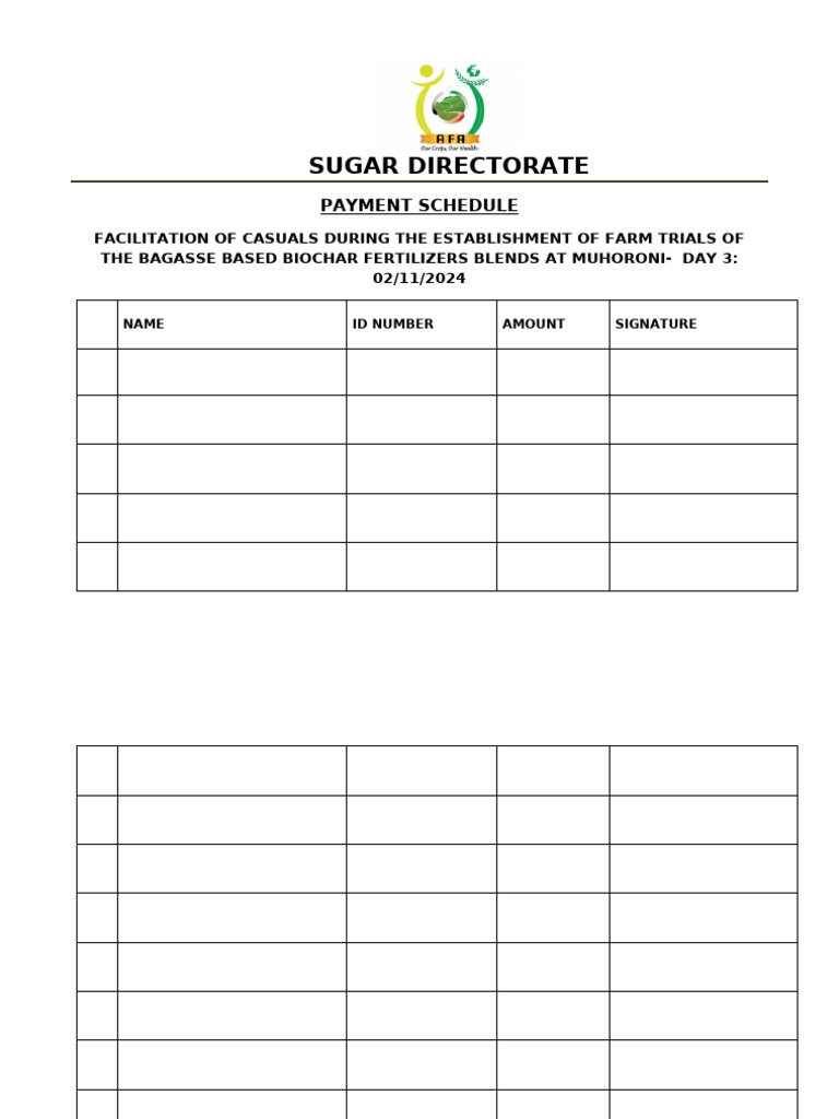 Payment Schedule-Day 3 Muhoroni | PDF