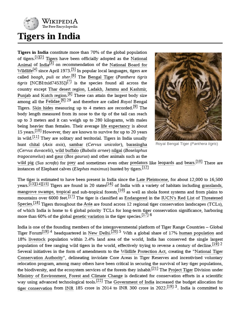 Tigers_in_India | PDF | Tiger | Conservation Biology