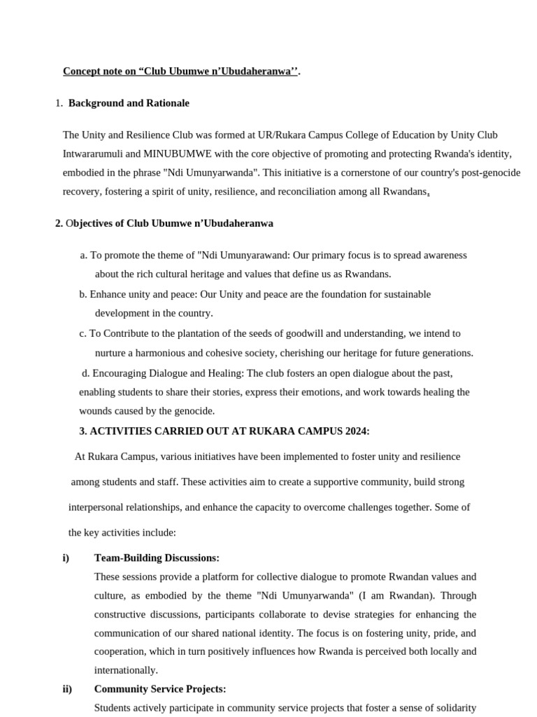 Promoting Unity through Ubumwe Club | PDF | Psychological Resilience ...