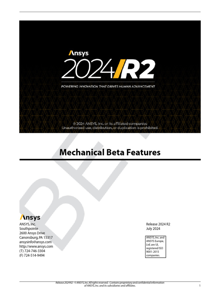 Ansys Mechanical Beta Features 2024 R2 Pdf Software Testing Trademark