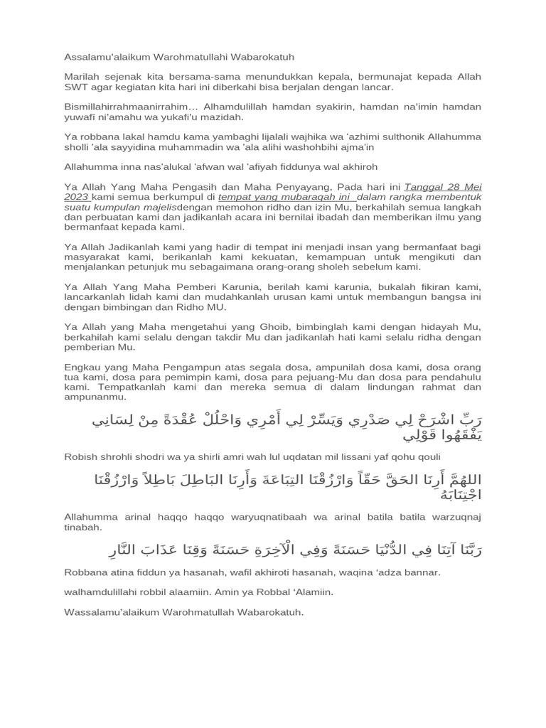 Doa Acara Resmi | PDF | Kajian Bahasa Asing | Agama & Spiritualitas