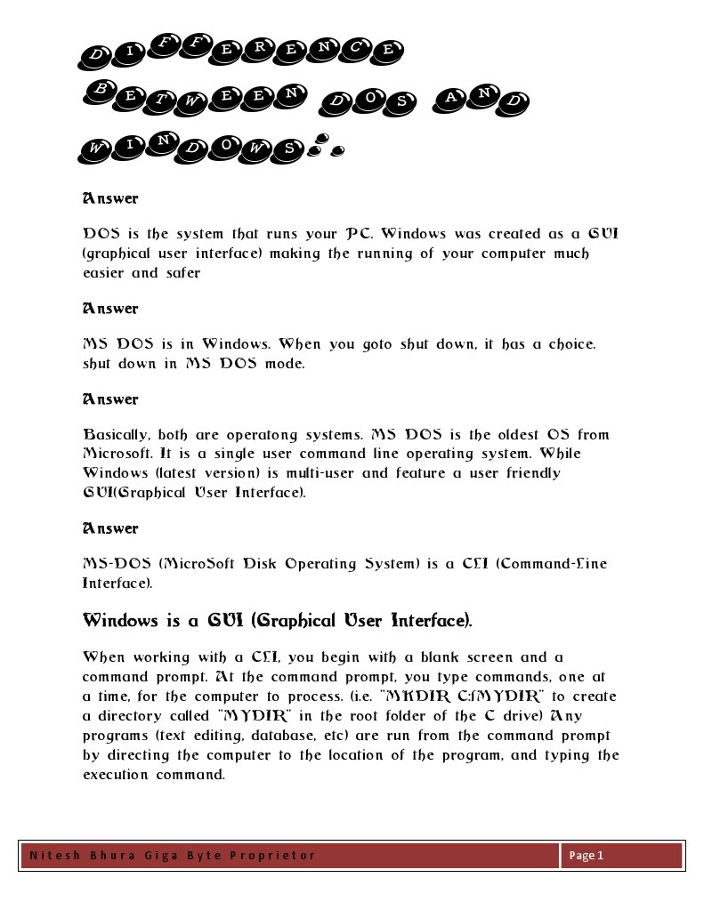 Difference Between Dos and Windows | PDF | Command Line Interface ...