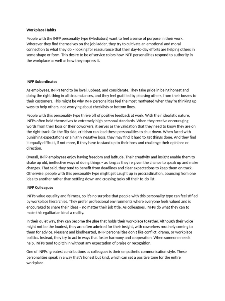 Workplace Habits | PDF | Personality Type | Psychological Concepts
