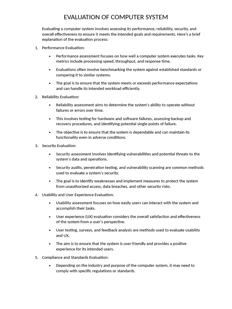 Comprehensive Computer System Evaluation | PDF | Usability | Computer ...