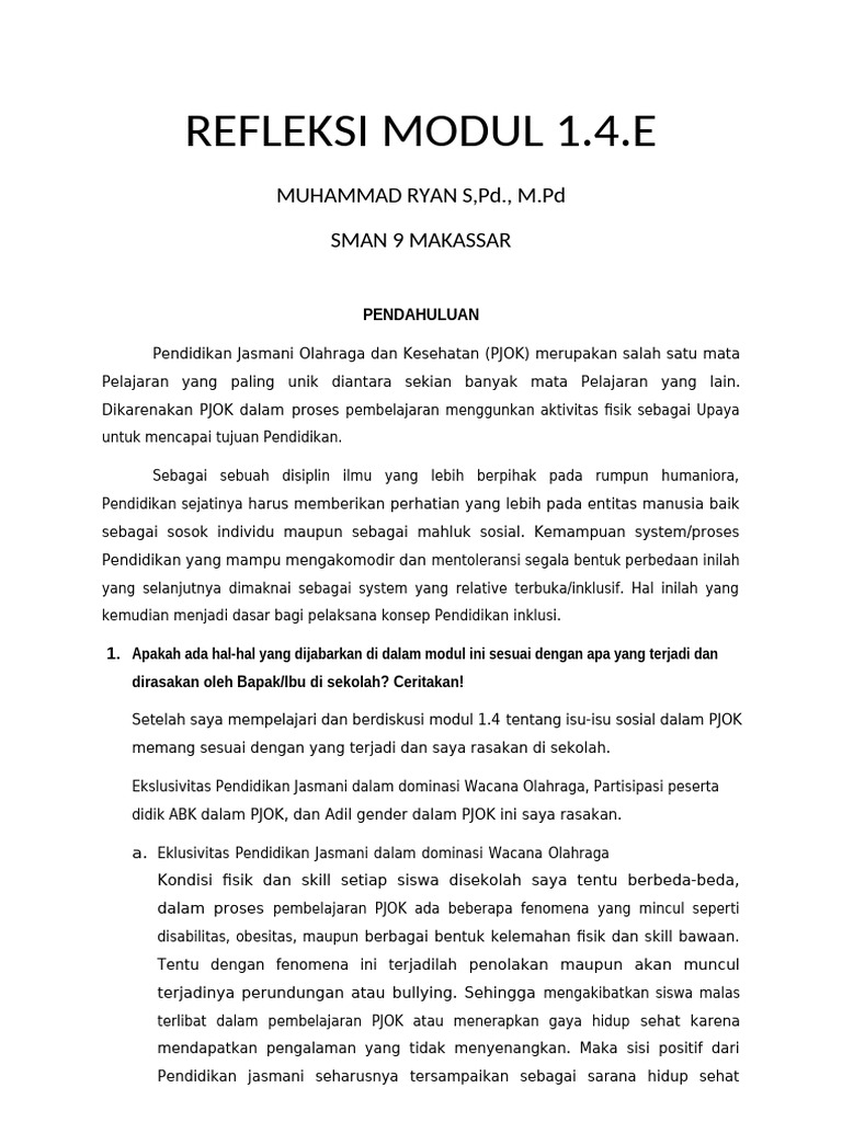 Refleksi Modul 1.4.e M.ryan | PDF | Karier & Perkembangan | Kesehatan Holistik
