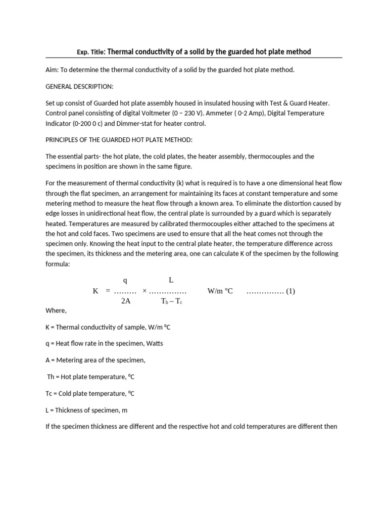Guarded Hot Plate Apparatus | PDF | Thermocouple | Heat Transfer
