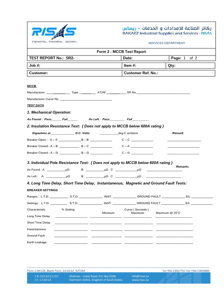 Form 2 - MCCB_Services Dept Manual_Rev 0 Nov 5, 2012 | PDF | Equipment ...