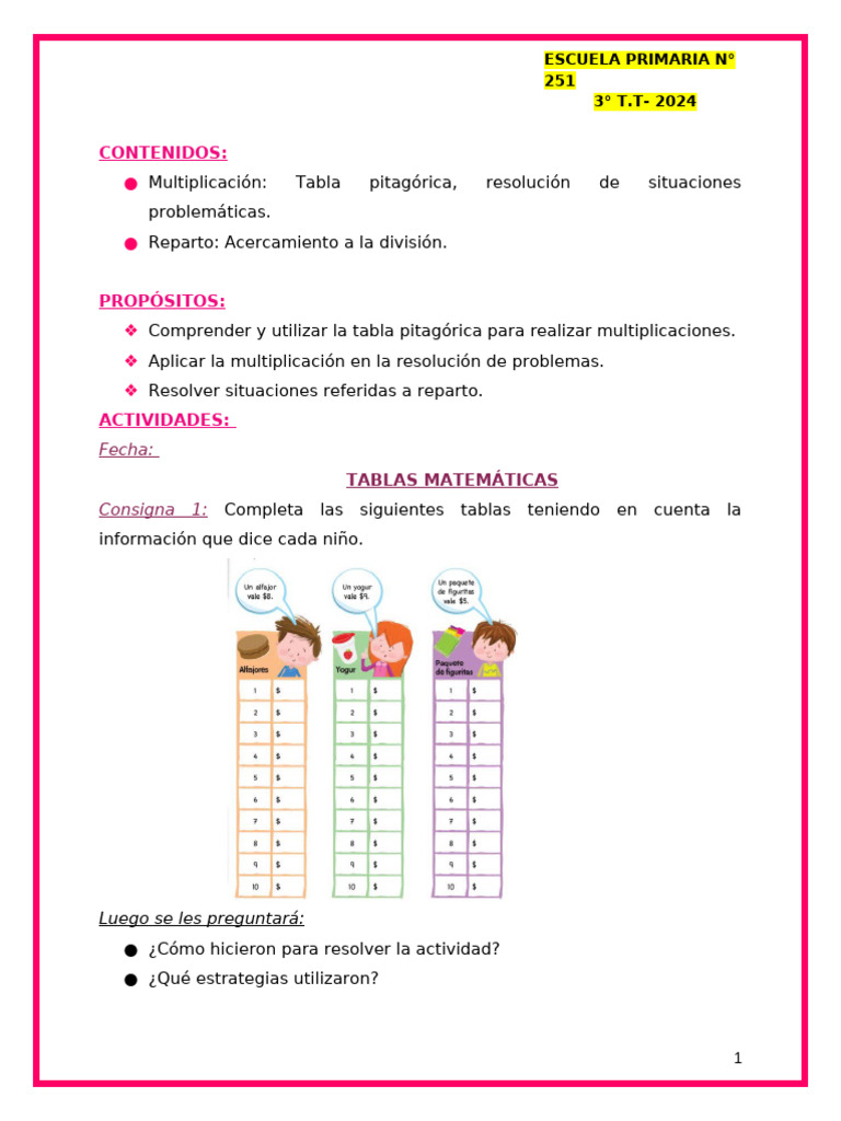 Multiplicación y División en 3° Primaria | PDF | Multiplicación ...