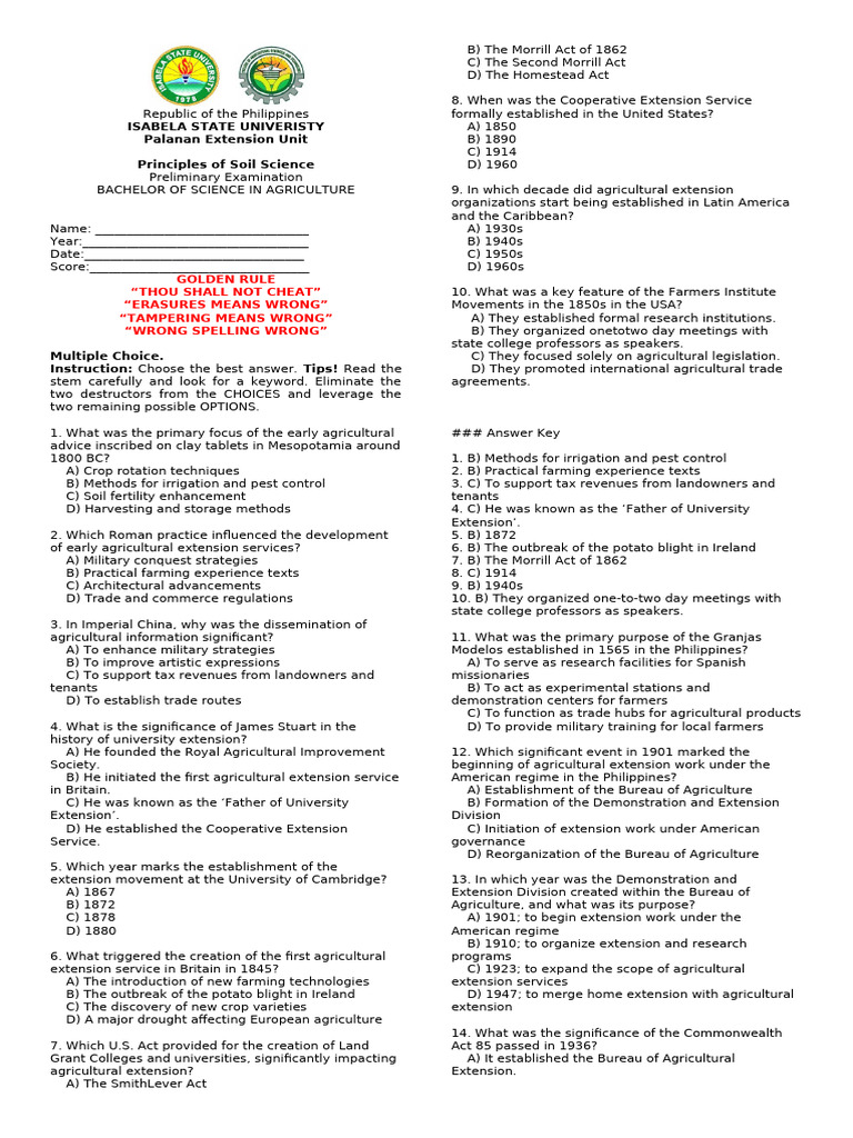 Agricultural Extension Exam Review | PDF | Communication | Credibility