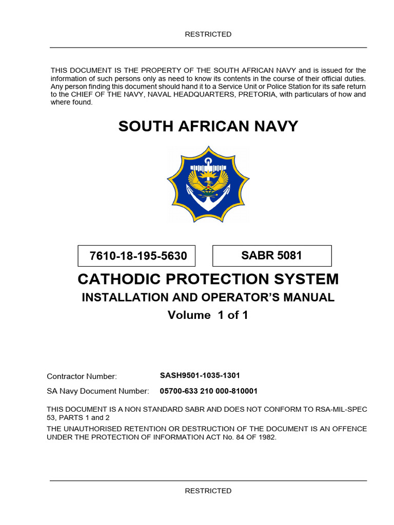 South African Navy Cathodic Protection Manual | PDF | Anode ...