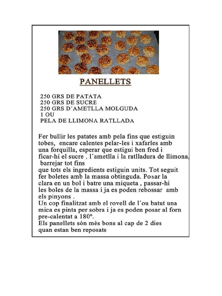 Text Instructiu Recepta de Panellets | PDF