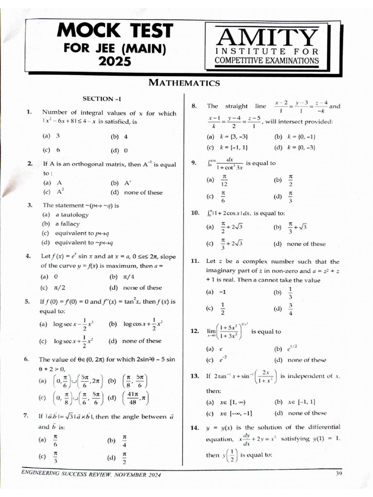 Jee Mock Test (2025) - 5 | PDF