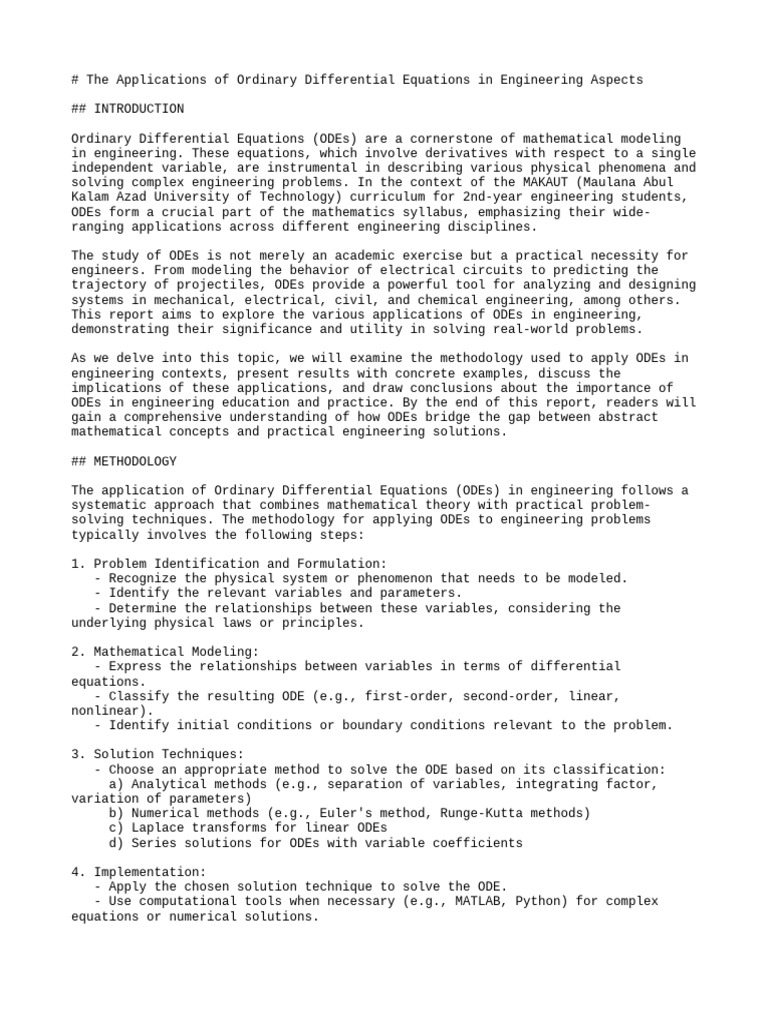 Ode Applications Report | PDF | Ordinary Differential Equation | Engineering