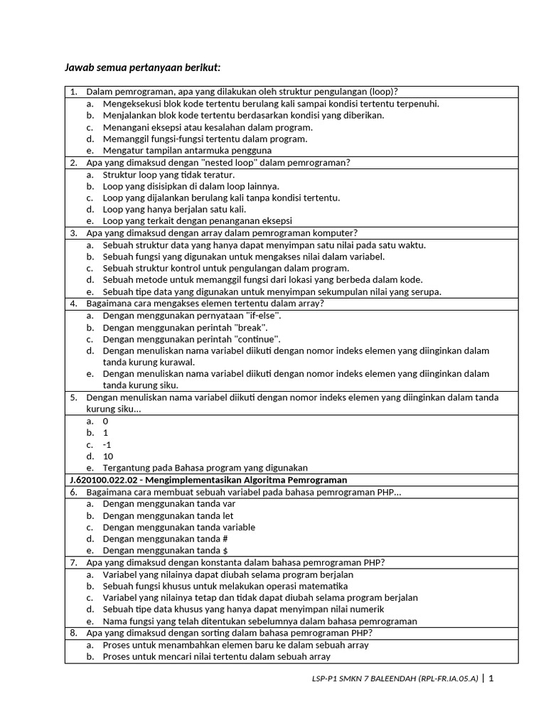 Latihan Soal PG Ujikom | PDF