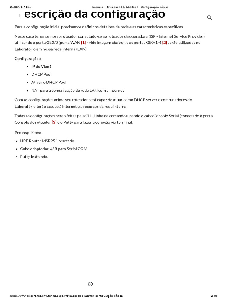 Tutoriais - Roteador HPE MSR954 - Configuração Básica | PDF | Endereço ...