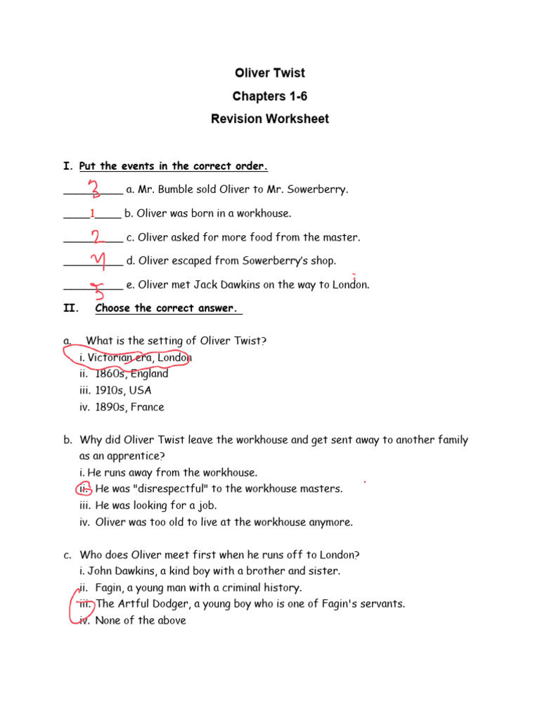 Revision Chapter 1-6 Oliver Twist | PDF | Oliver Twist