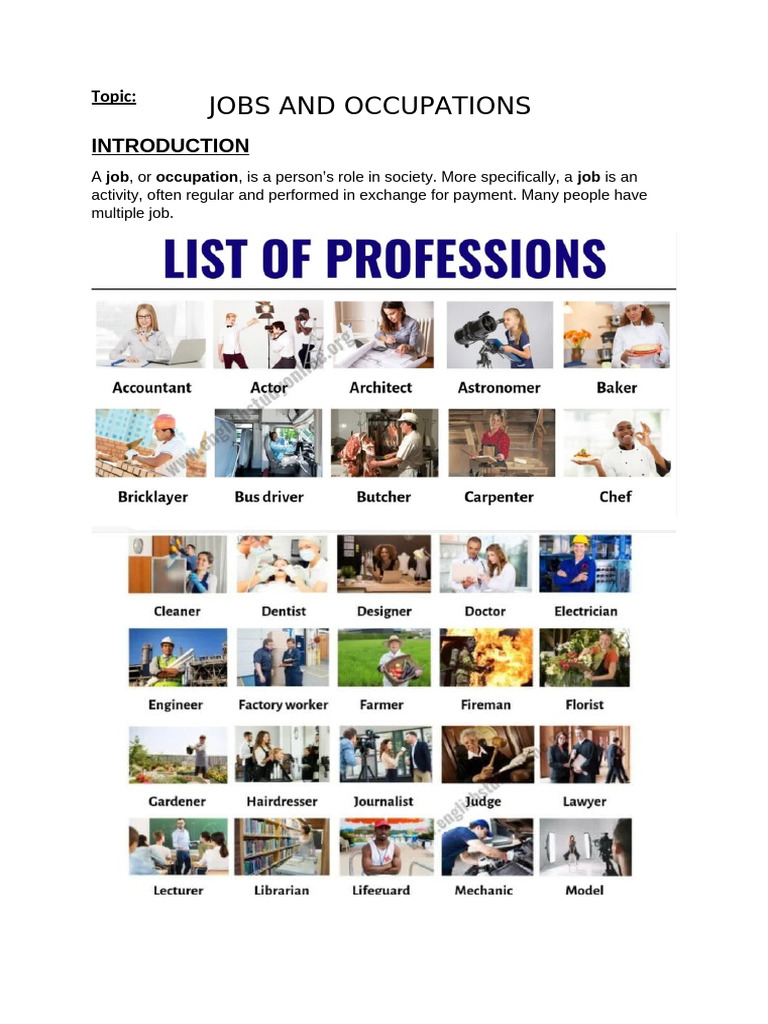 JOBS AND OCCUPATIONS 1 Ère | PDF