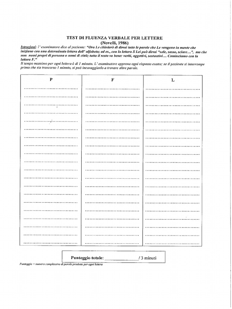 Test Di Fluenza Verbale | PDF