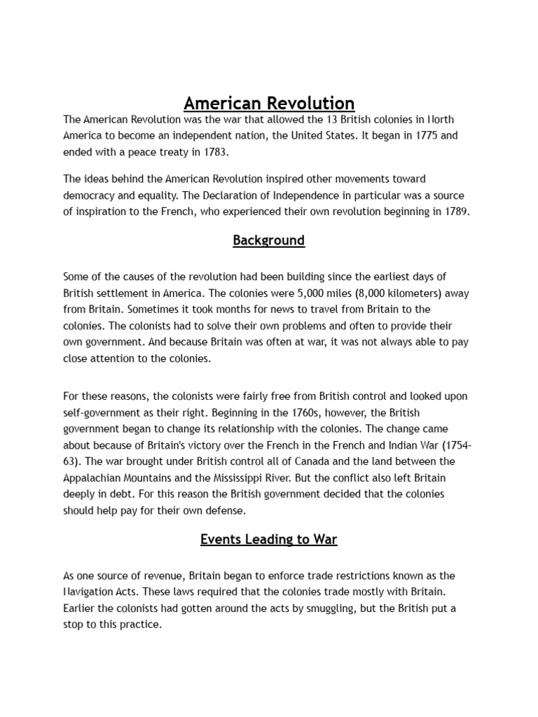 American Revolution Overview | PDF | George Washington | Kingdom Of ...