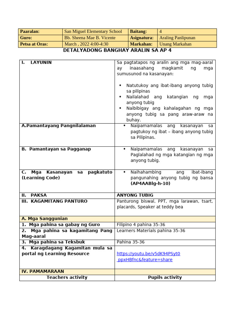 DLP in AP 3 Anyong Tubig | PDF