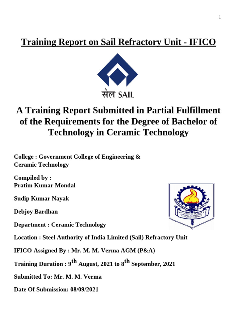 IFICO Training Report on SAIL Refractory Unit | PDF | Magnesium | Lime ...