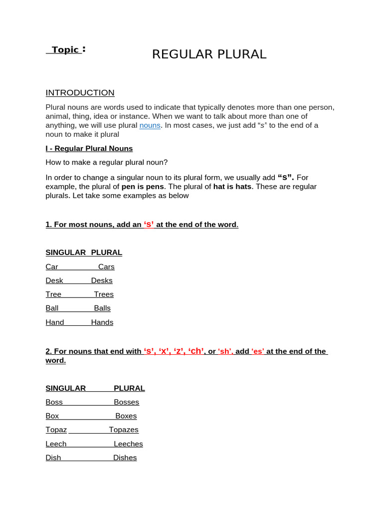 Regular and Irregular Plurals Explained | PDF | Plural | Grammatical Number