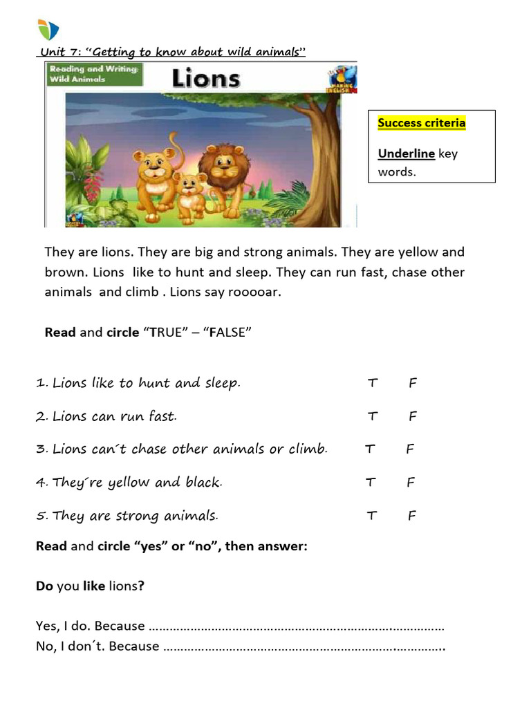Kids' Lion Facts Quiz | PDF | Language Arts & Discipline | Self-Improvement