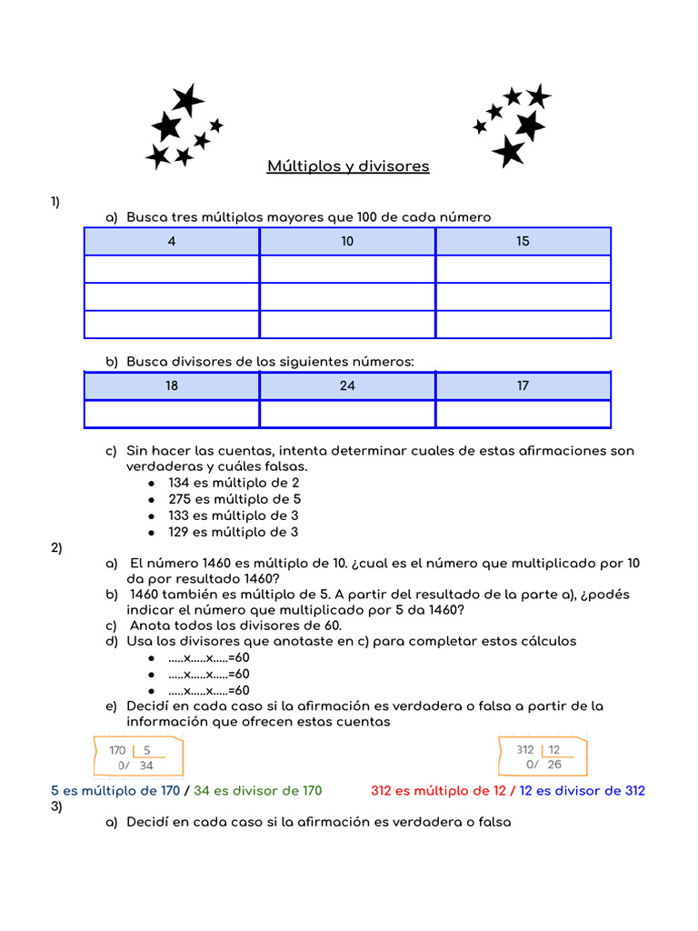 Múltiplos y Divisores Práctica | PDF | Matemáticas | Matemáticas discretas