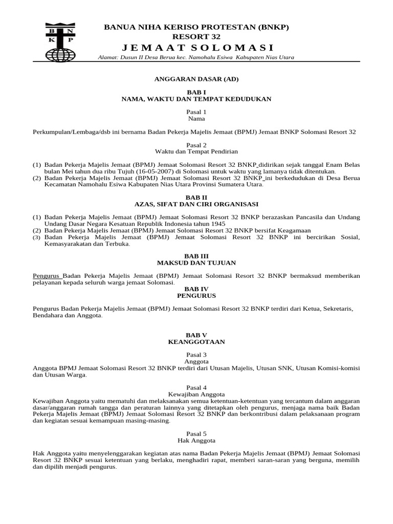 Format Anggaran Dasar | PDF