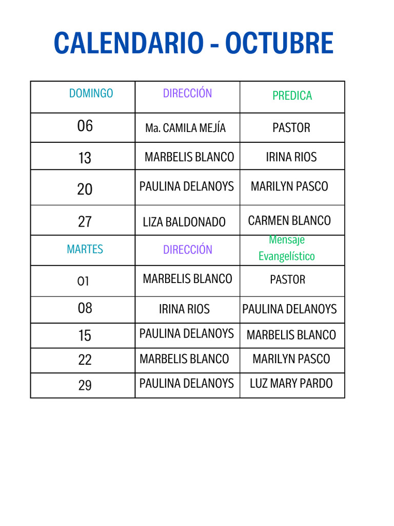 Calendario - Mes de Octubre PDF | PDF