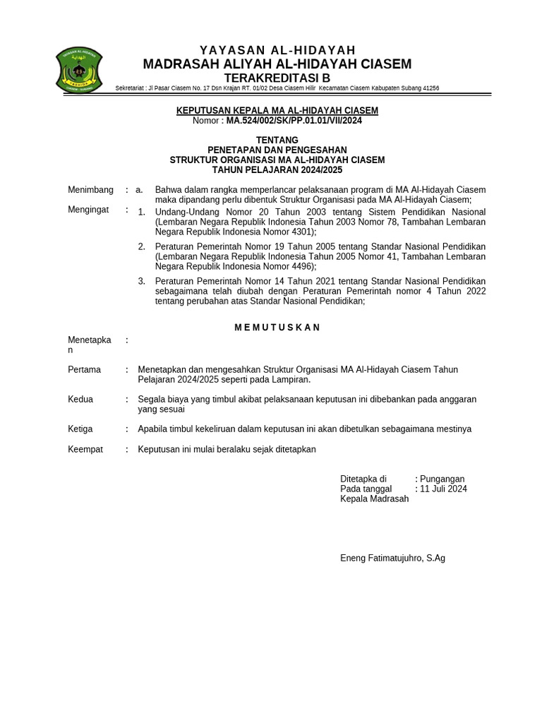 SK Struktur ORGANISASI 2024-2025 | PDF