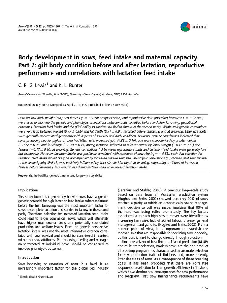 Body Development in Sows Feed Intake and | PDF | Heritability | Pig