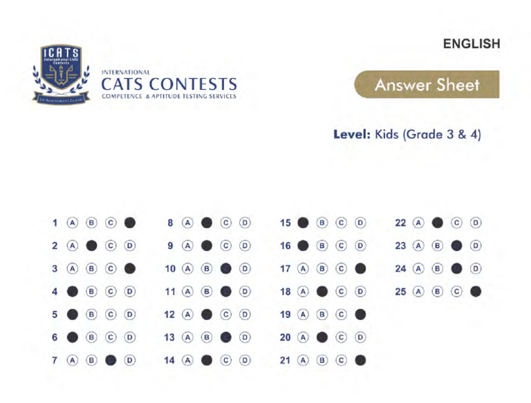 English Final Answer Sheet GRADE 3 4 | PDF