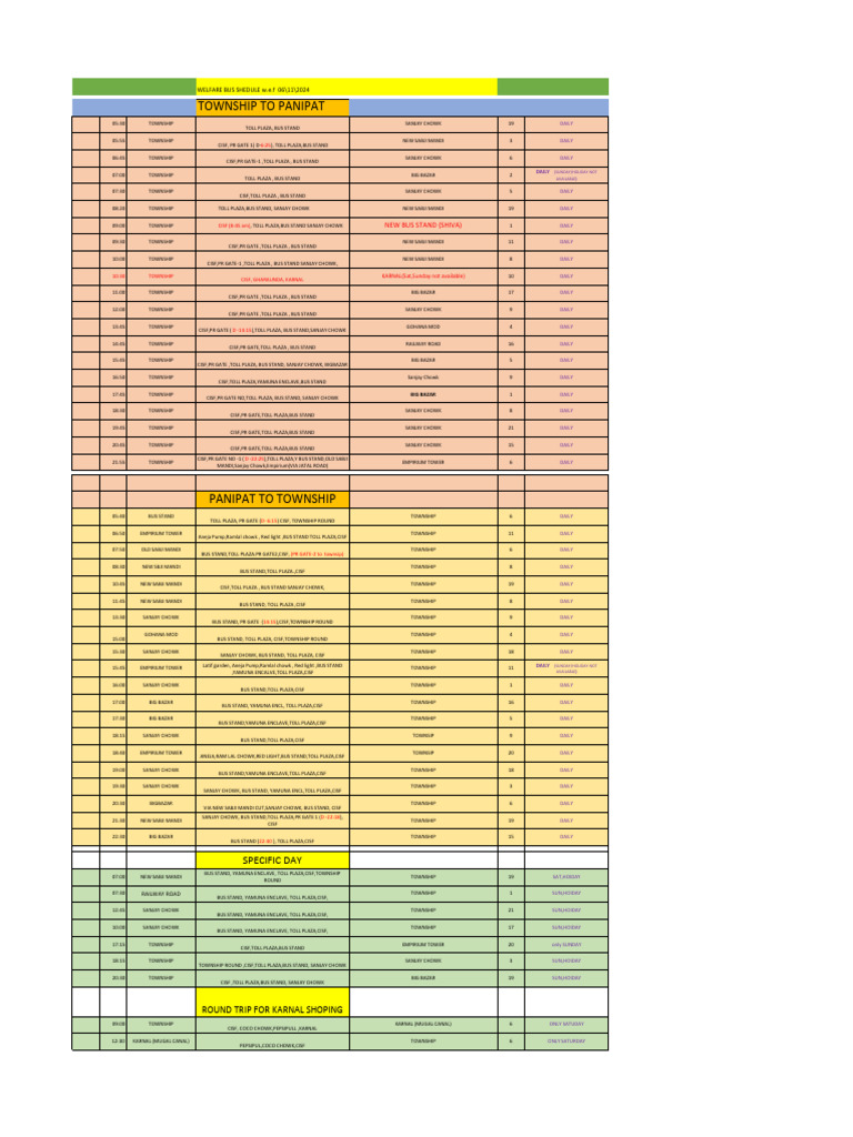 Welfare Bus New Shedule | PDF