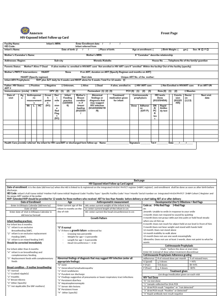 HIV Exposed Infant Follow Up Card Revised For Use | PDF | Management Of ...