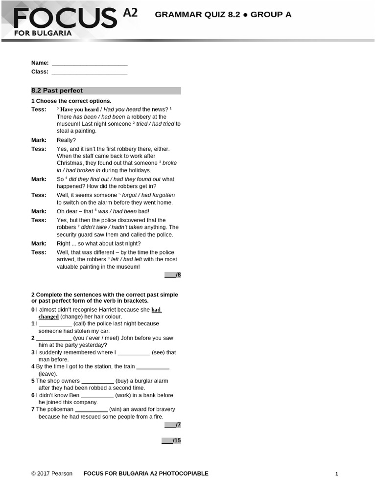 Grammar Quiz 8 2A | PDF