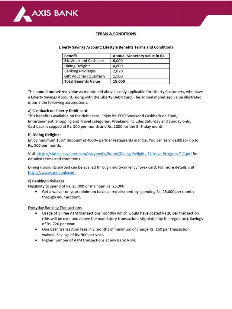 Liberty Savings Account Benefits Overview | PDF | Credit Card | Debit Card