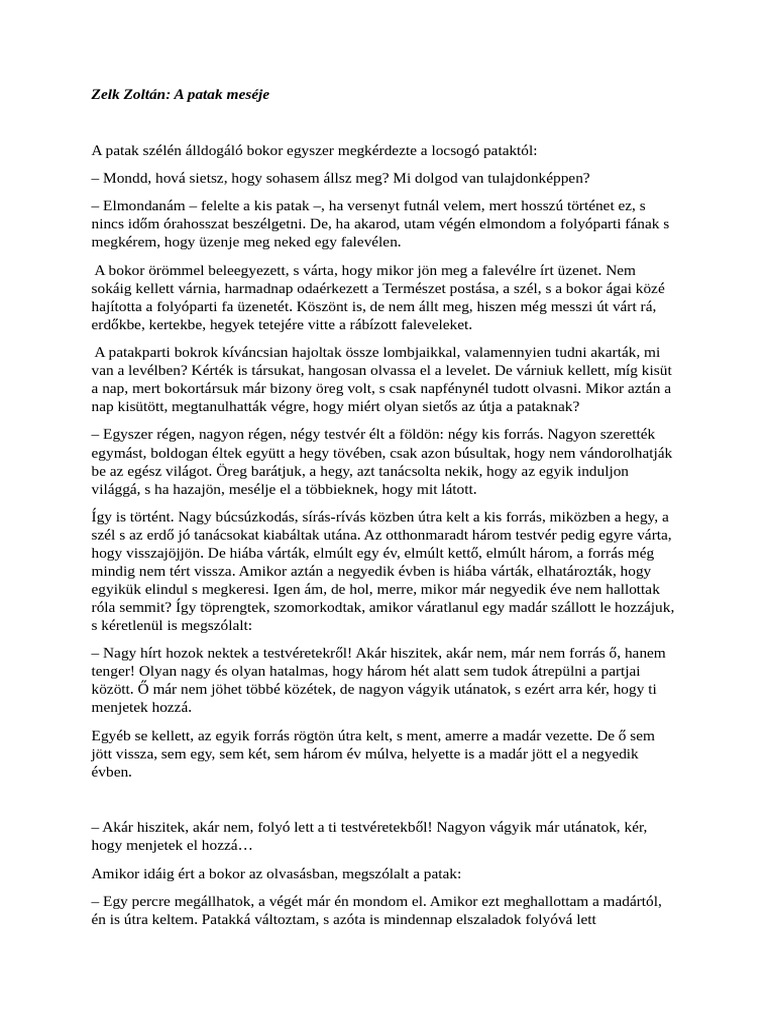 Zelk Zoltán A Patak Meséje | PDF