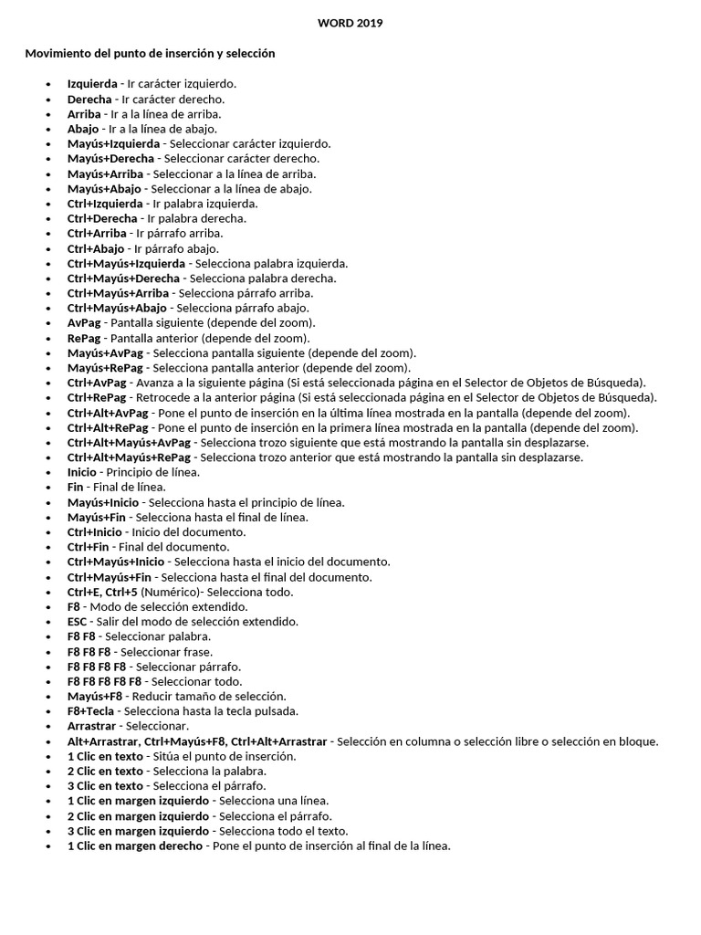 Atajos de Teclado en Word 2019 | PDF | Software