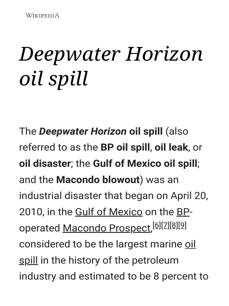 Deepwater Horizon Oil Spill - Wikipedia | PDF | Deepwater Horizon Oil ...