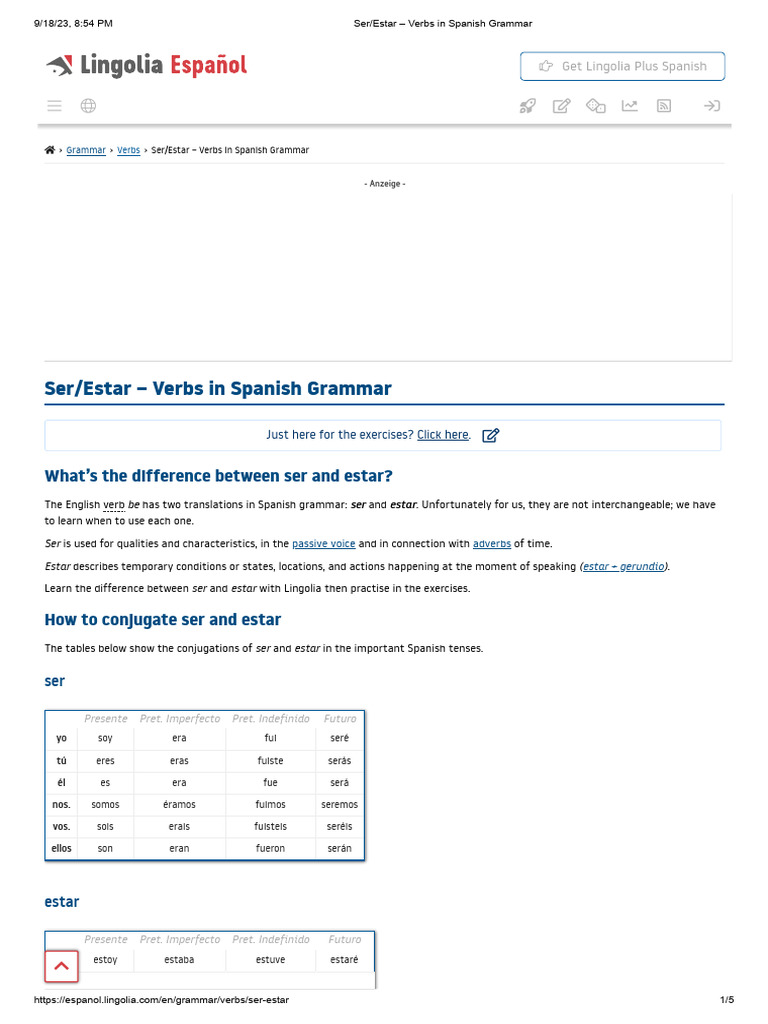 Ser - Estar - Verbs in Spanish Grammar | PDF