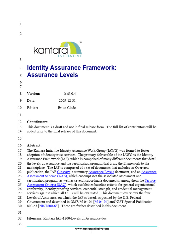 Kantara IAF-1200-Levels of Assurance | PDF | Authentication | Computer Access Control