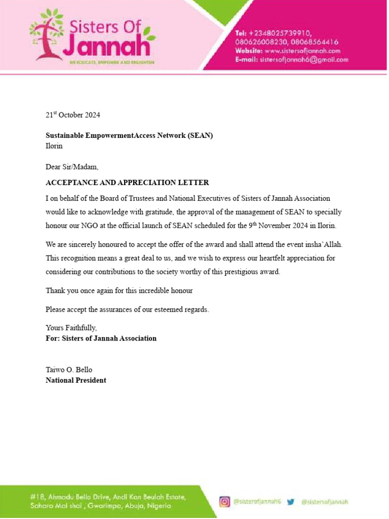 Acceptance Letter SEAN | PDF | Law