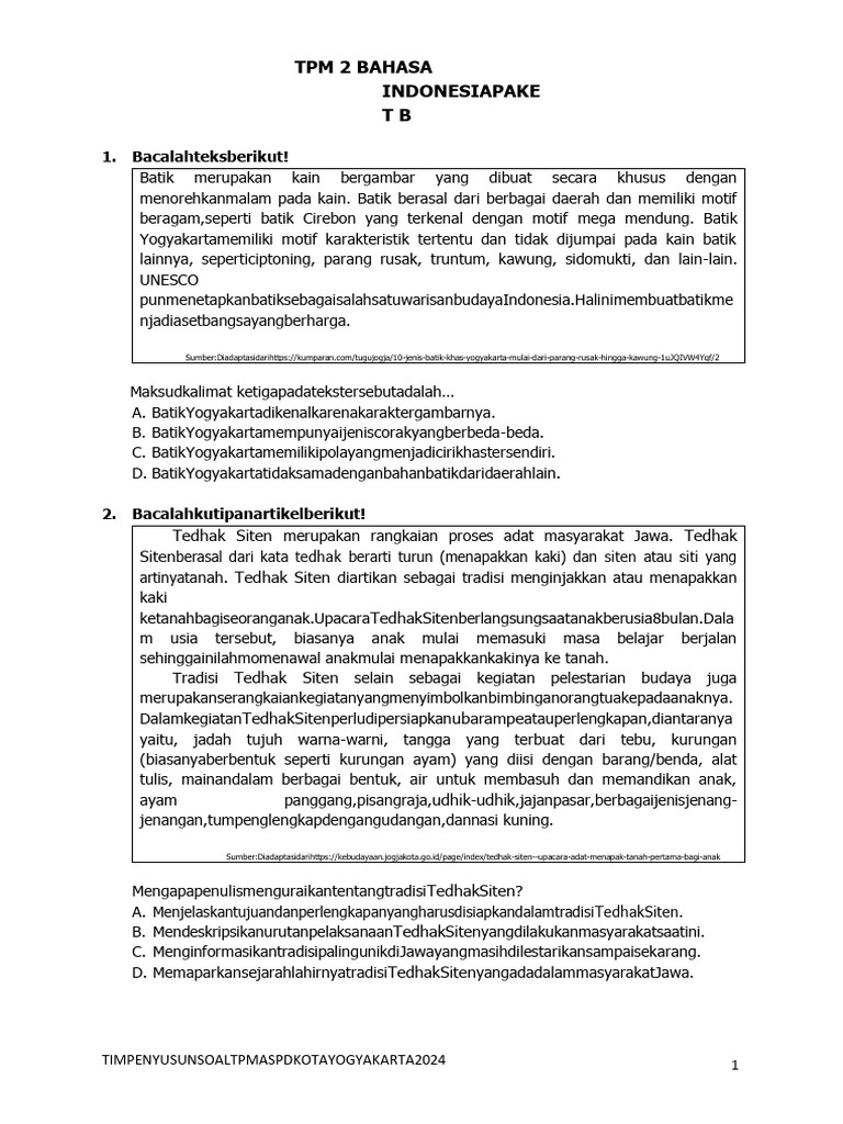 TPM 2 Literasi Membaca - Bhs. Indo PKT-B | PDF | Kesehatan Holistik