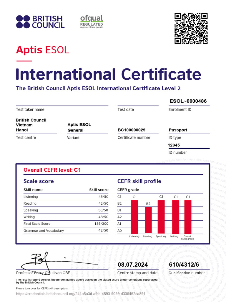 Example Aptis General Report - PDF - 2 | PDF | English As A Second Or ...