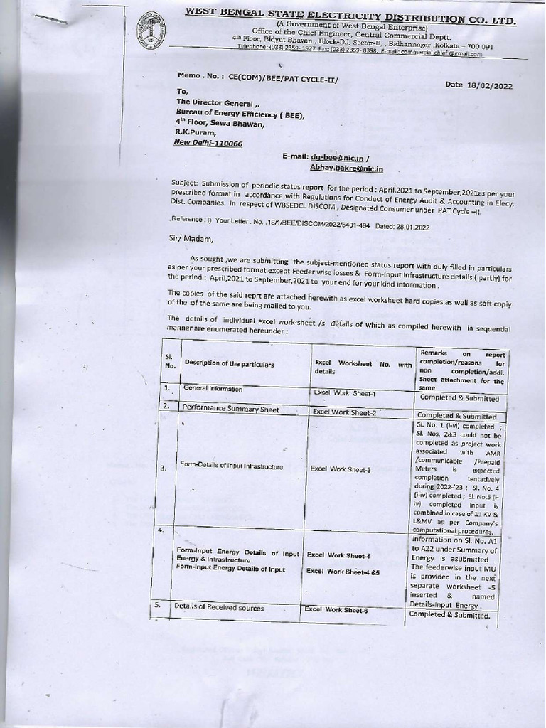 BEE Periodic Report For Accounting Period Apr'21 To Sep'21 WBSEDCL DISCOM Scan - Compressed | PDF