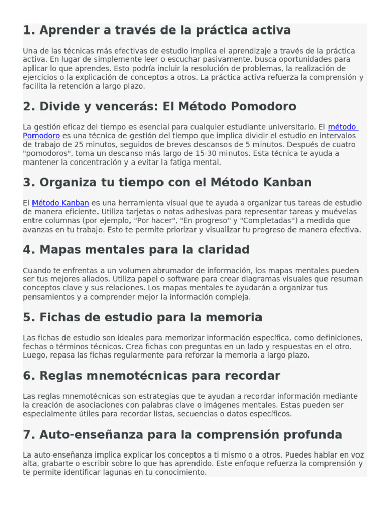 12 Técnicas de Estudio para Potenciar Tu Aprendizaje | PDF ...