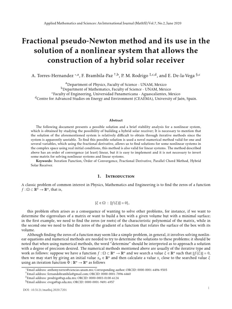 Fractional Pseudo Newton Method And Its Use In The Solution Of A Nonlinear System That Allows