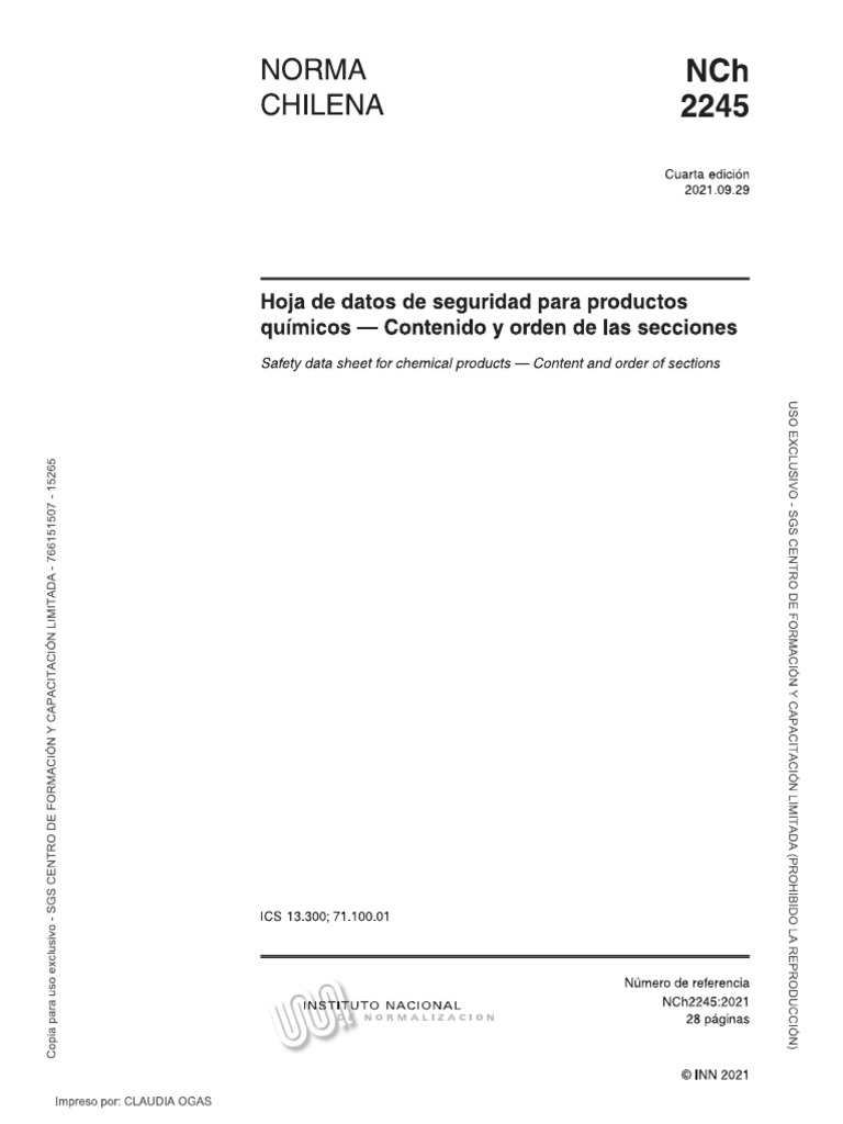 9 NCH 2245-2021 Hojas de Seguridad | PDF